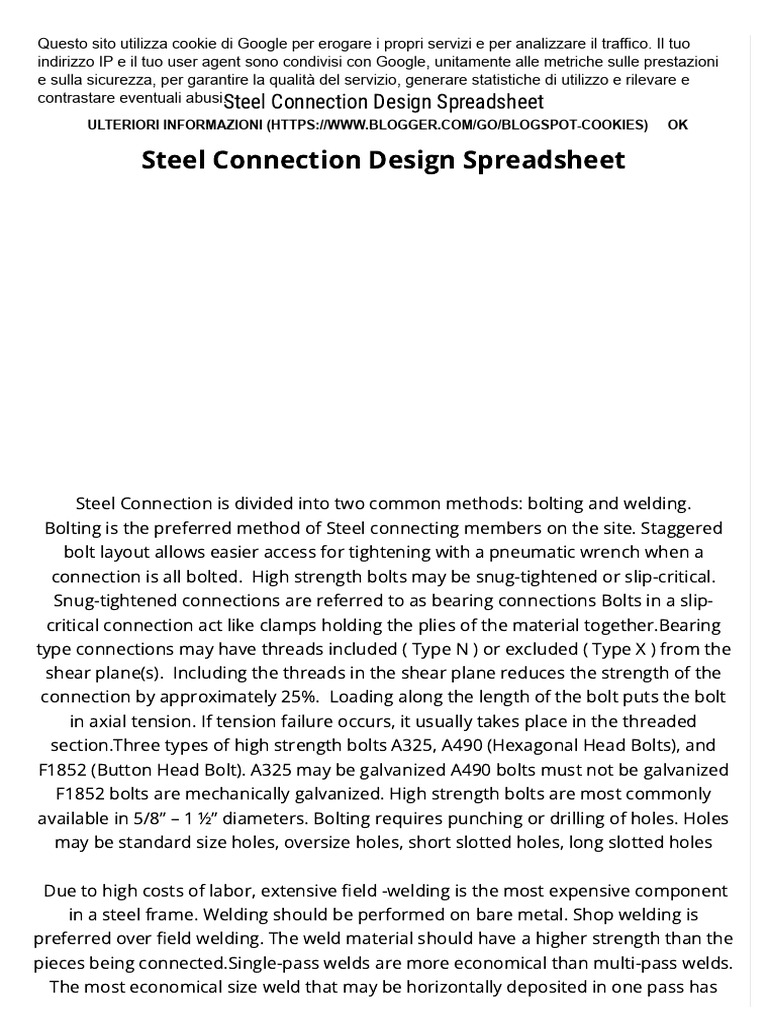 Steel Connection Design Spreadsheet - Engineering Books | PDF | Screw ...