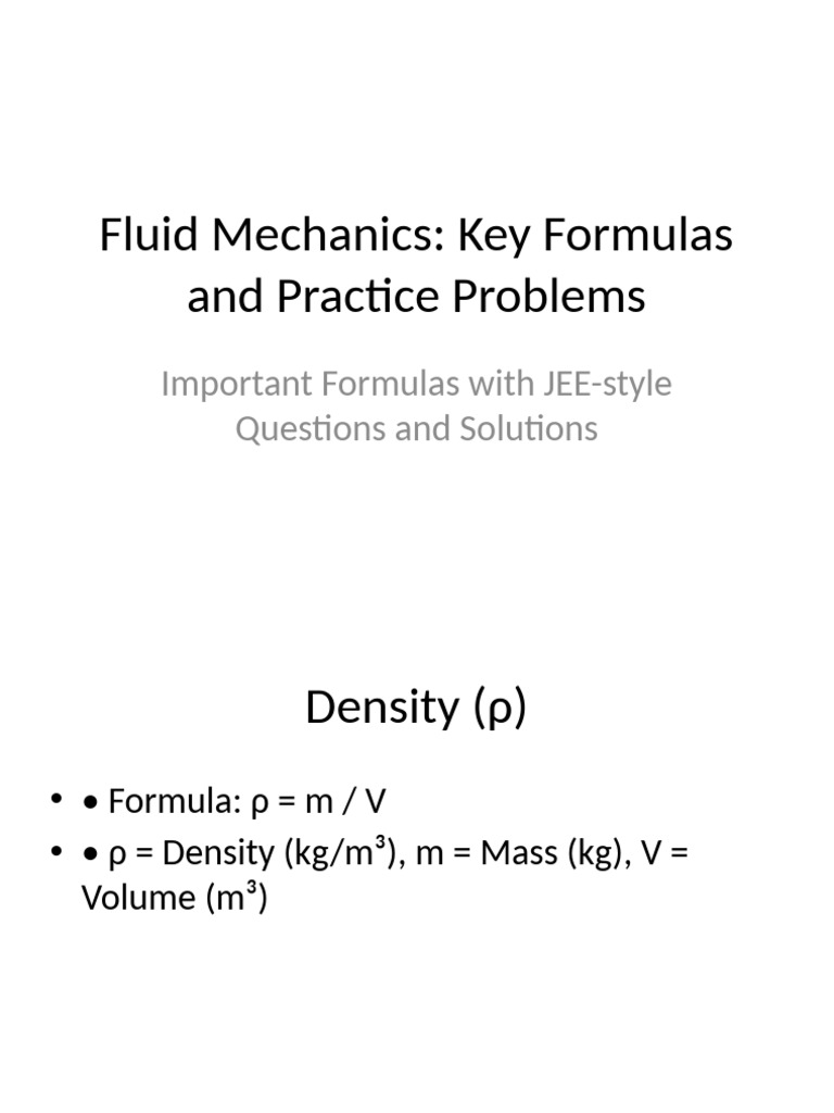 Fluid Mechanics Formulas and Problems | PDF