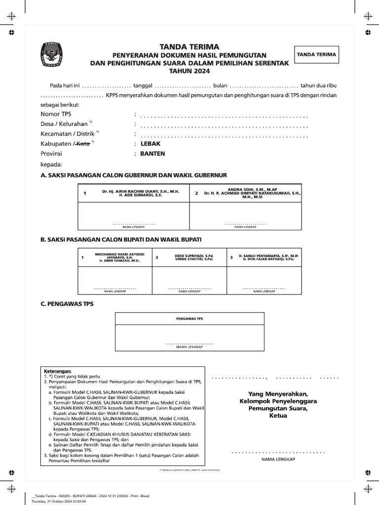 Tanda Terima - 360200 - BUPATI LEBAK - Print - Bleed | PDF