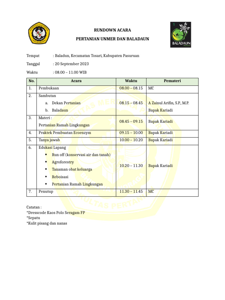 Rundown Acara | PDF