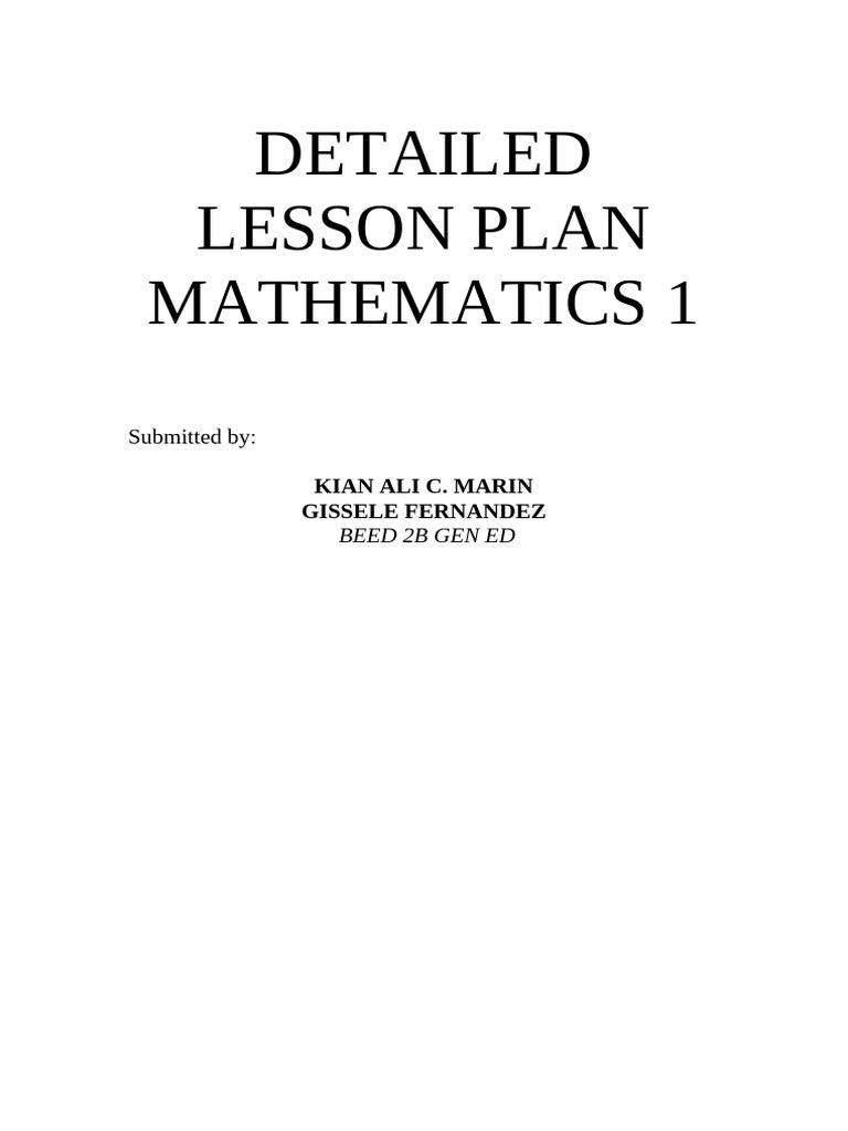 Detailed Lesson Plan in Math 1 | PDF | Behavior Modification | Learning