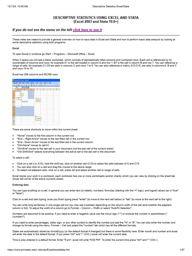 Descriptive Statistics Excel - Stata - Last Experiment | PDF | Mean | Standard Deviation