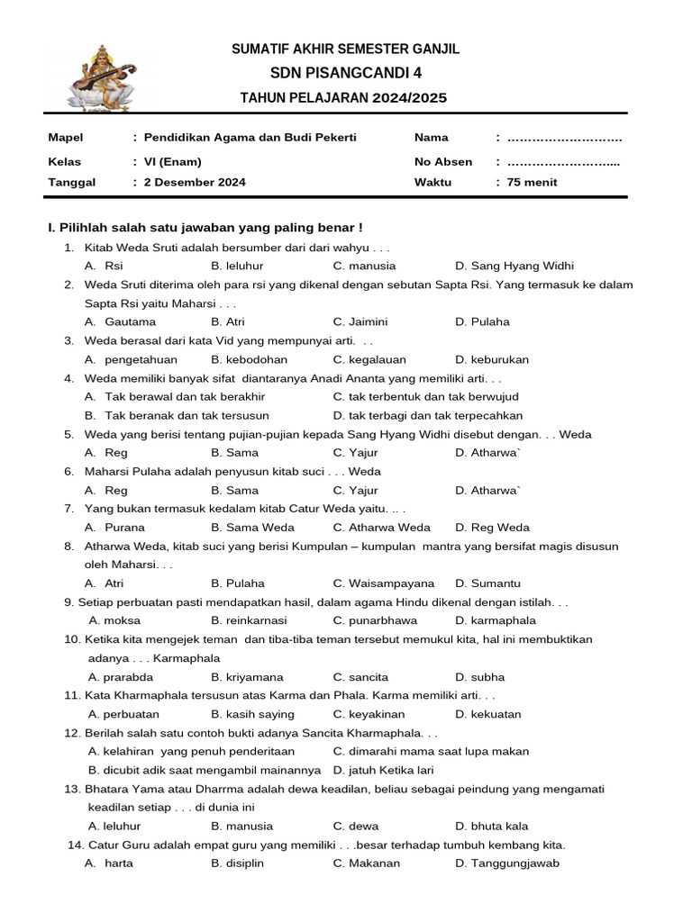 Sas Hindu 6 SD TP 2024-2025 | PDF