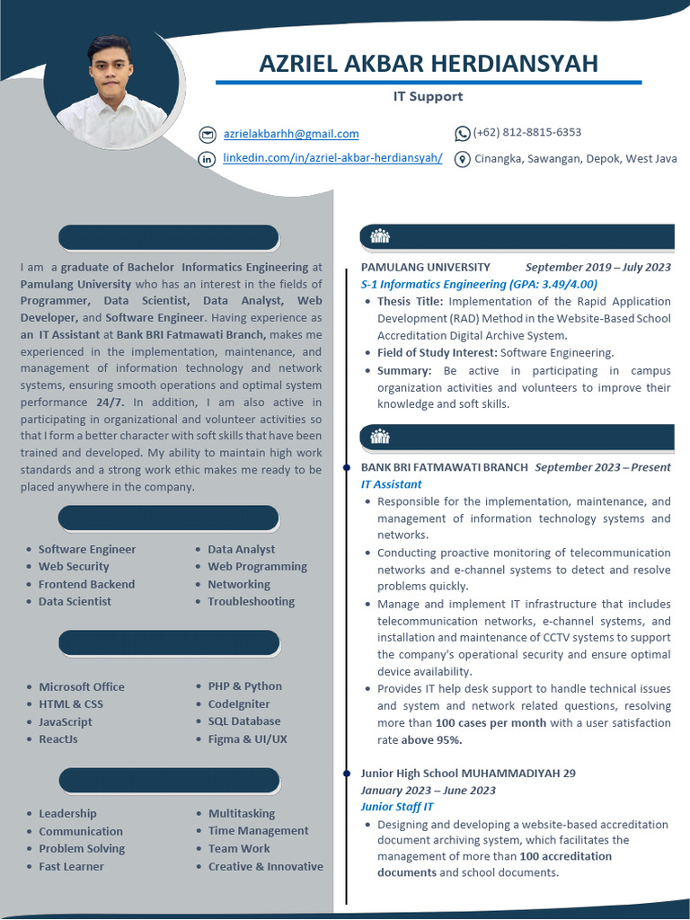 Eng CV Design - Azriel Herdianysah | PDF | Software Engineering | Information Technology