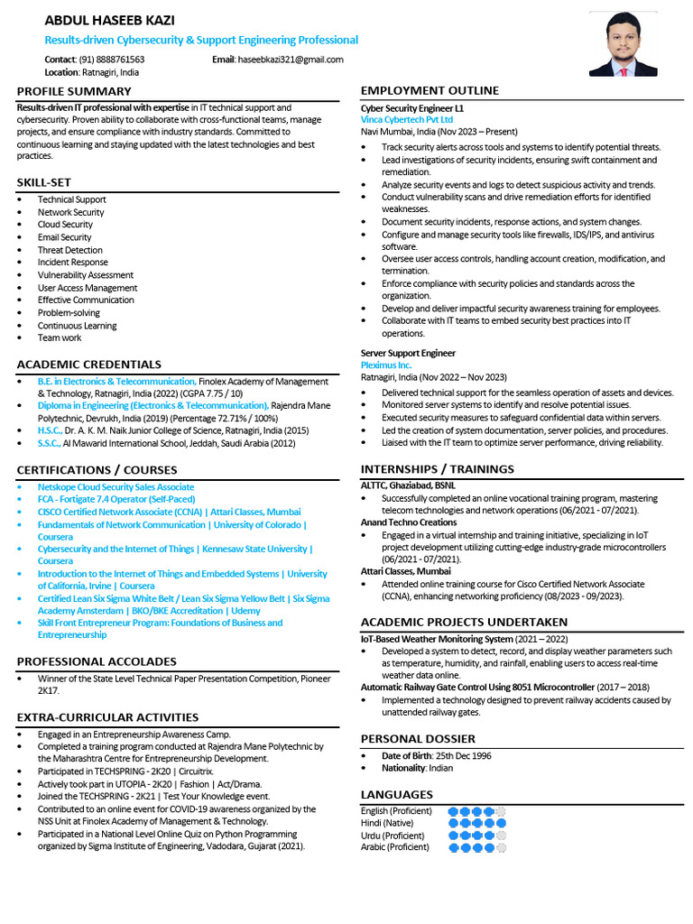 Abdul Haseeb Kazi - CV | PDF | Security | Computer Security
