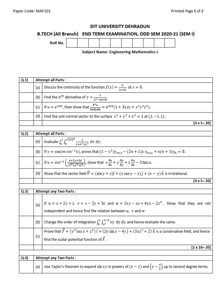 2024-25 Assignment 2 MAN101 Engg Maths I - 241111 - 161739 | PDF | Mathematics | Mathematical ...