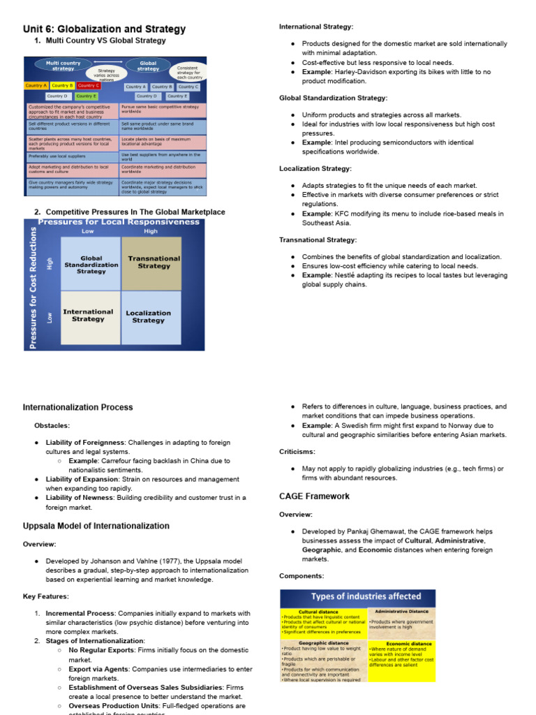 Unit 6 - Globalization and Strategy - Notes | PDF | Market (Economics ...