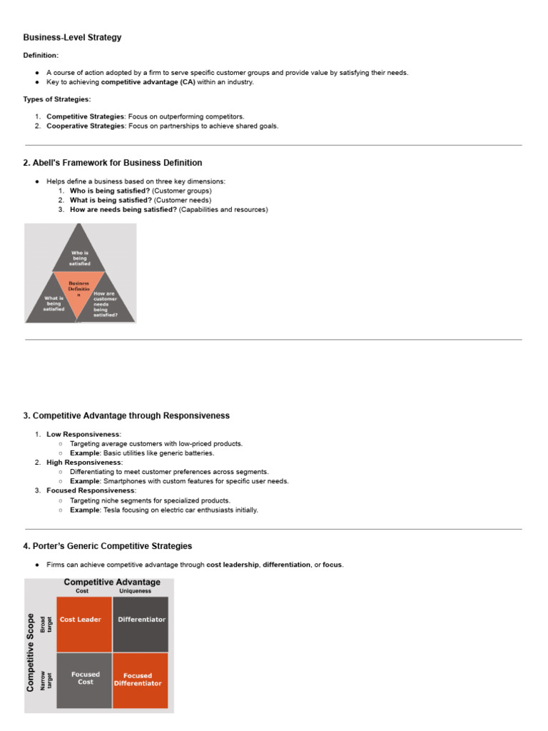 Business-Level Strategy - Notes | PDF | Competitive Advantage | Brand