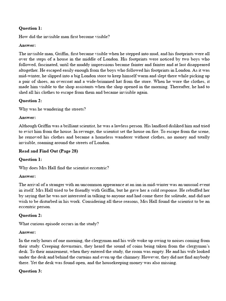 Footprints Withot Feet Extra Qs | PDF | The Invisible Man | Matter