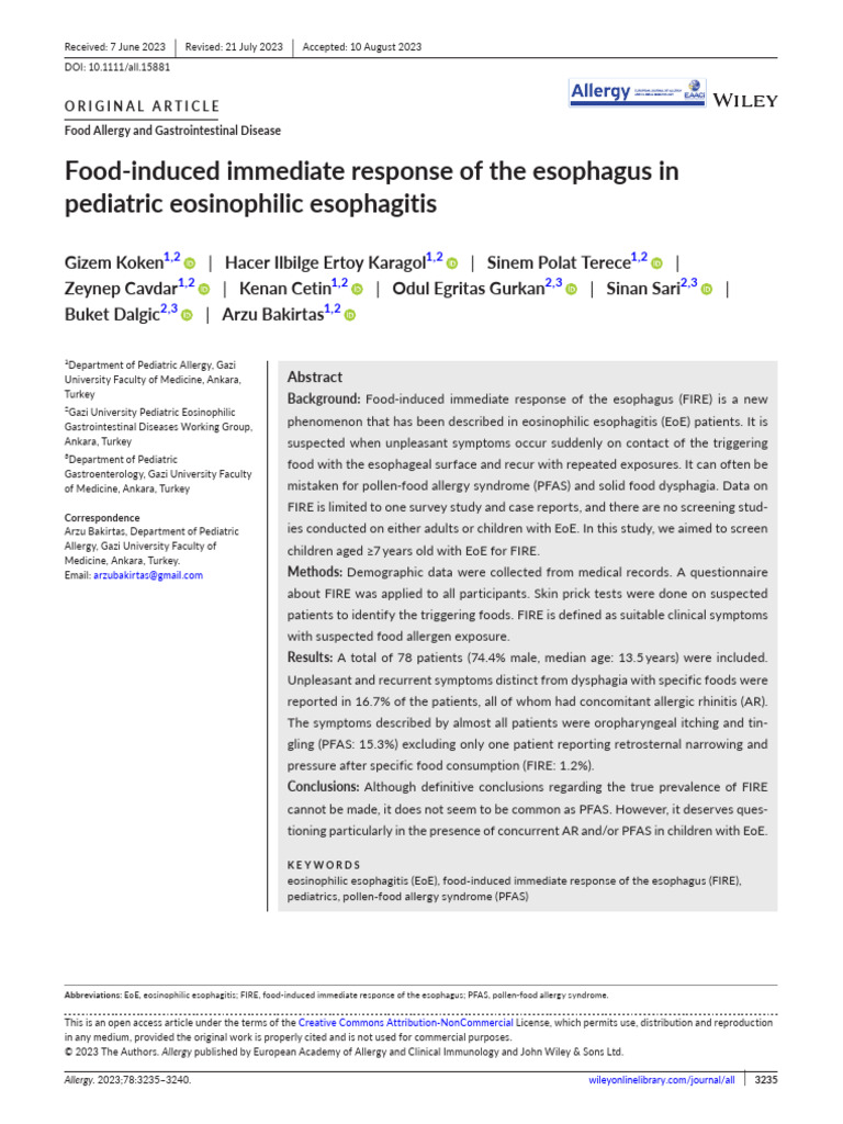 Allergy - 2023 - Koken - Food Induced Immediate Response of The ...