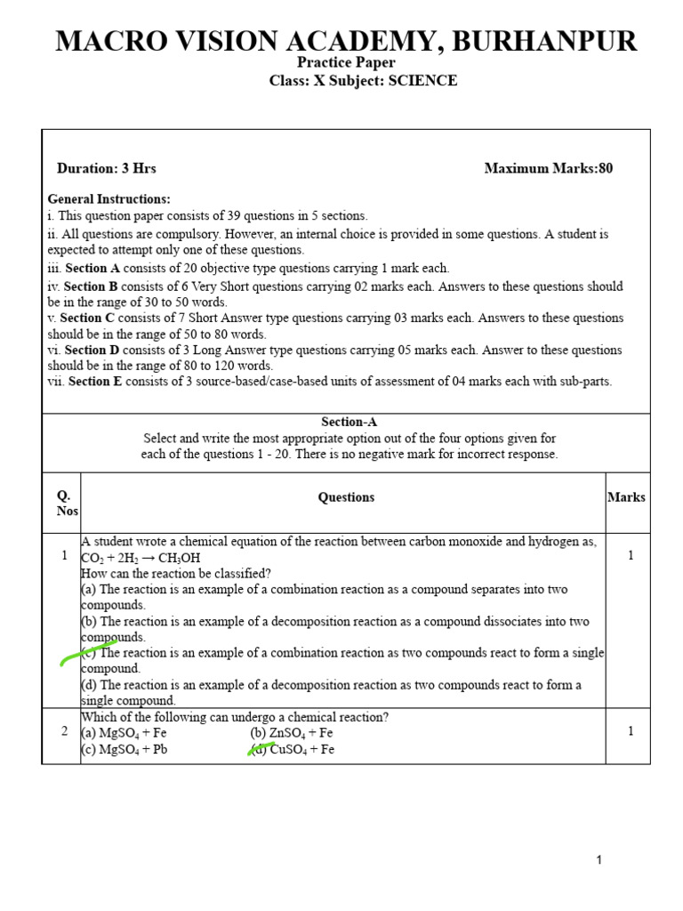 Science Practice Paper (18.11.2024) | PDF | Magnetic Field | Calcium