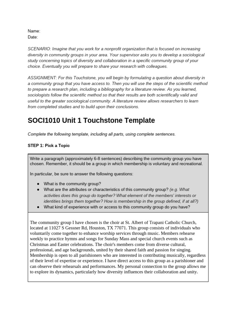 SOCI1010 Touchstone 1 Template CM | PDF | Sociology | Community