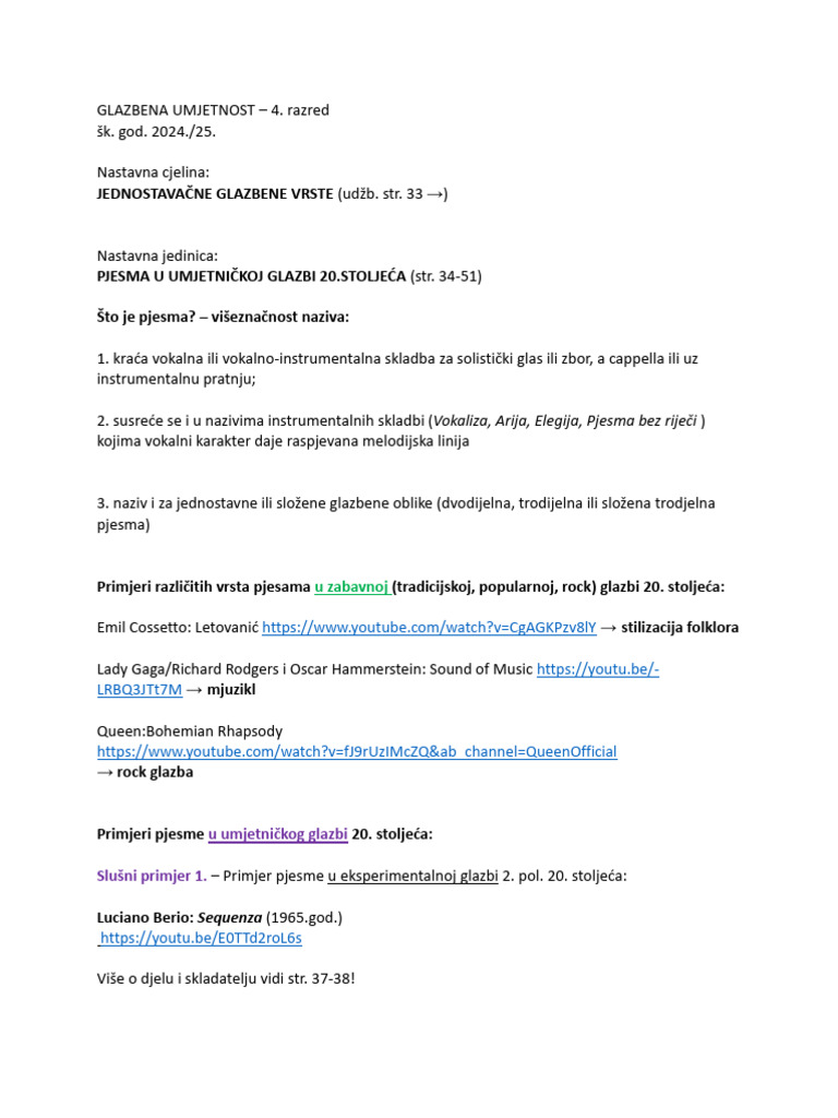 Pjesma U Umjetničkoj Glazbi 20. Stoljeća | PDF