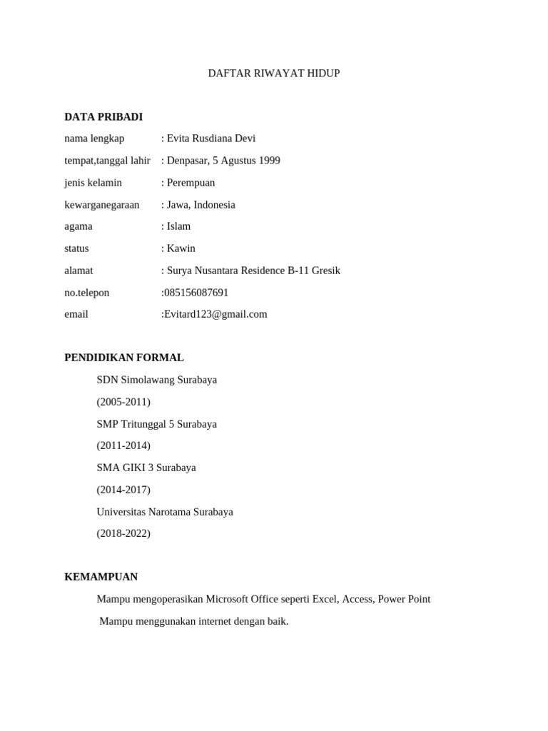 CV Evita Rusdiana Devi | PDF