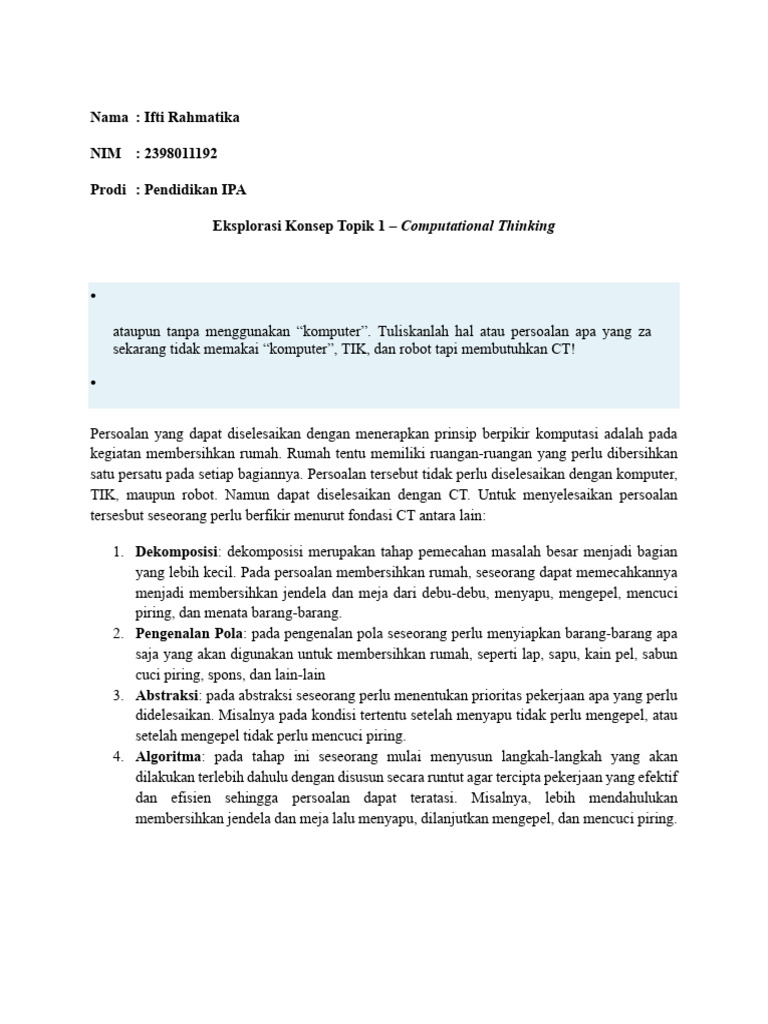 Eksplorasi Konsep Topik 1 - Computational Thinking | PDF