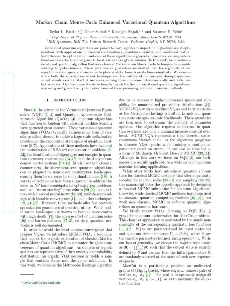Markov Chain Monte-Carlo Enhanced Variational Quantum Algorithms | PDF ...