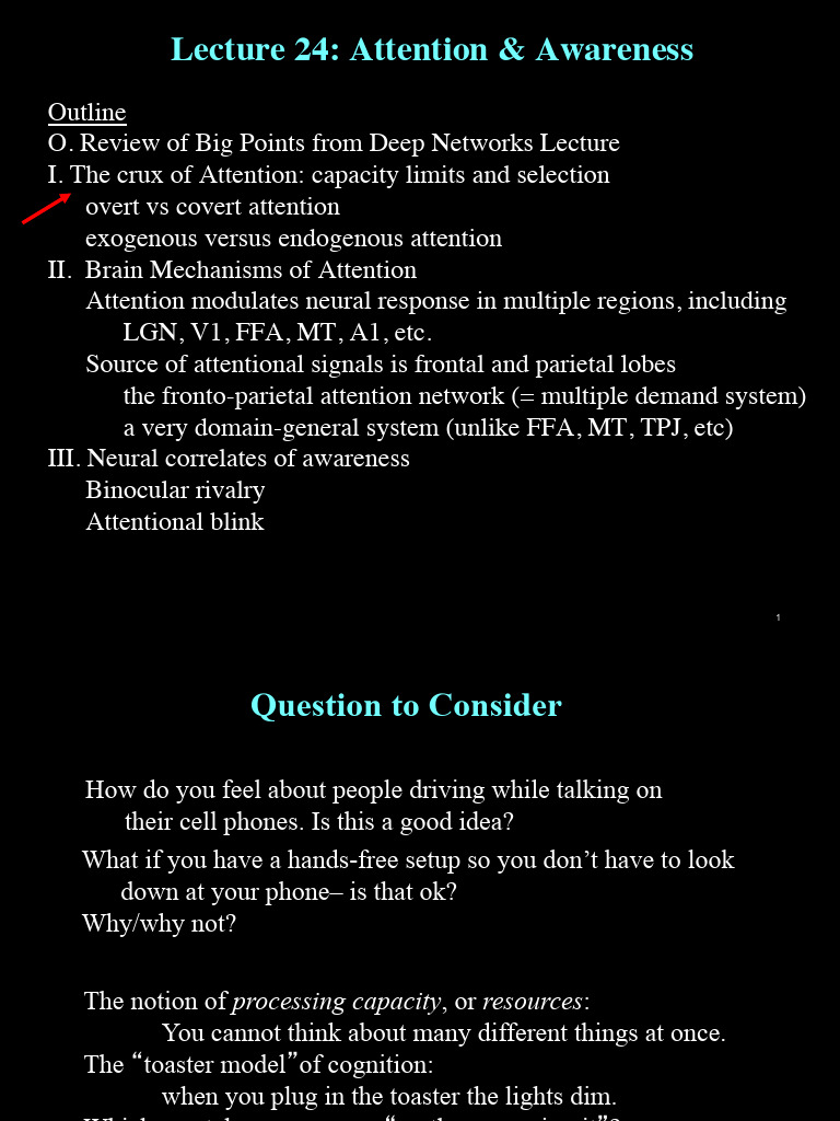 Lecture 24: Attention & Awareness | PDF | Attention | Visual Cortex