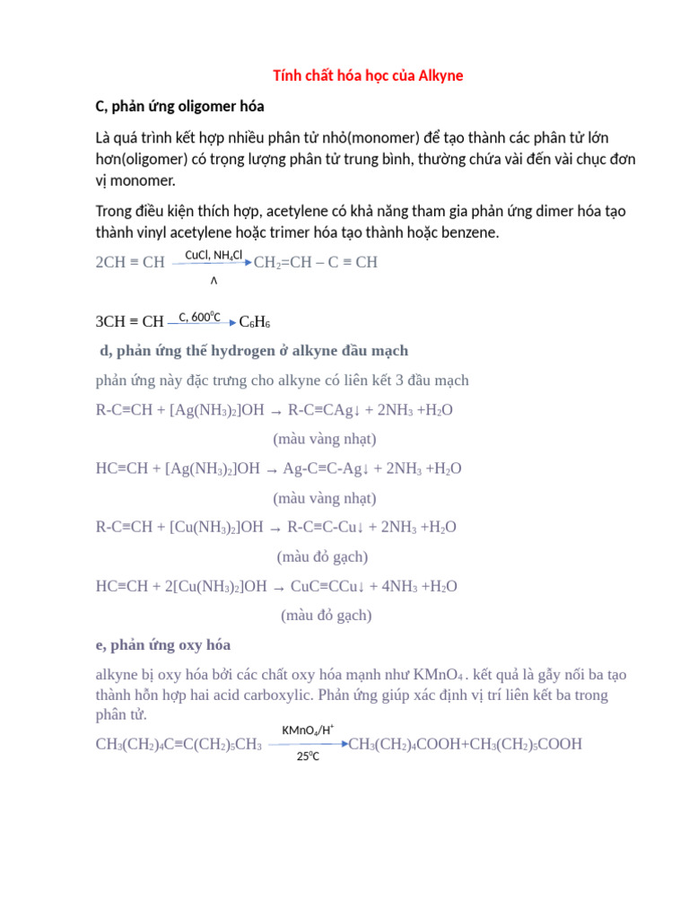 Tính chất hóa học của Alkyne | PDF