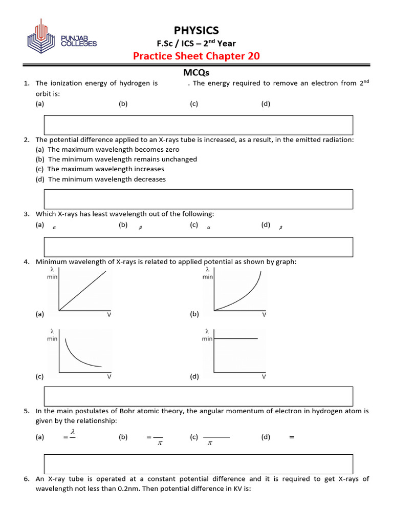 Physics Practice Sheet P-2-Ch.20 | PDF | Atoms | Laser