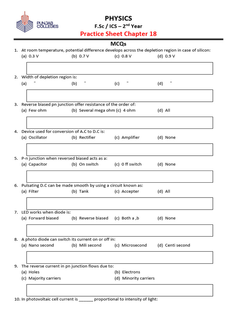 Physics Practice Sheet P-2-Ch.18 | PDF | P–N Junction | Bipolar Junction Transistor