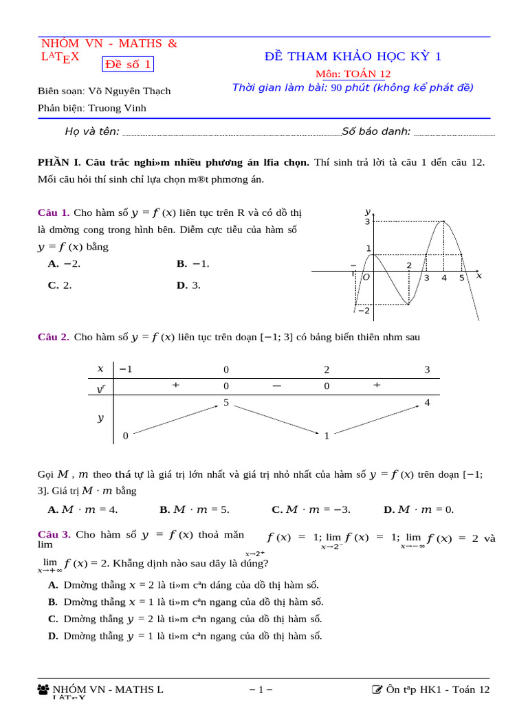 17 de Tham Khao Cuoi Hoc Ky 1 Toan 12 Cau Truc Trac Nghiem Moi | PDF