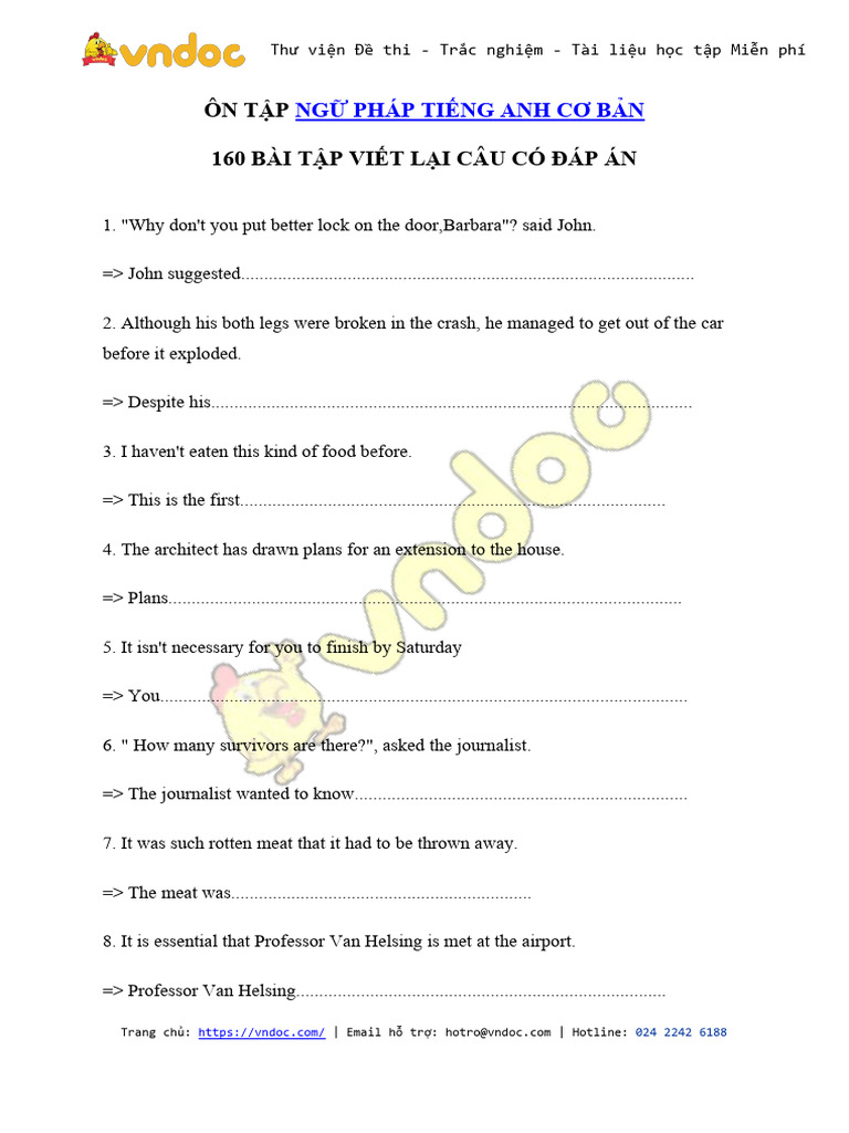 Basic English Grammar Exercises | PDF