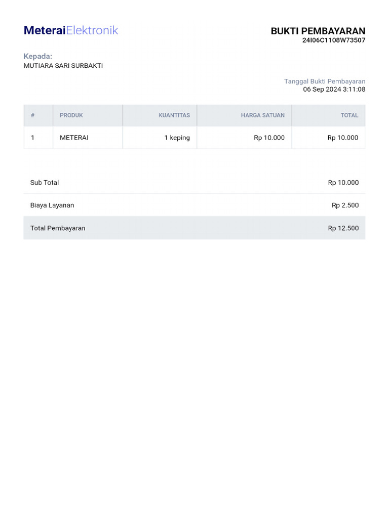 Bukti Pembayaran 3 E-Materai | PDF