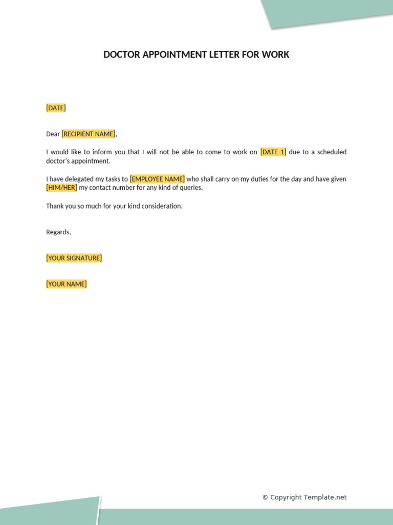 Doctor Appointment Letter For Work US | PDF