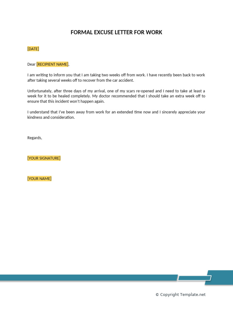 Formal Excuse Letter For Work US | PDF
