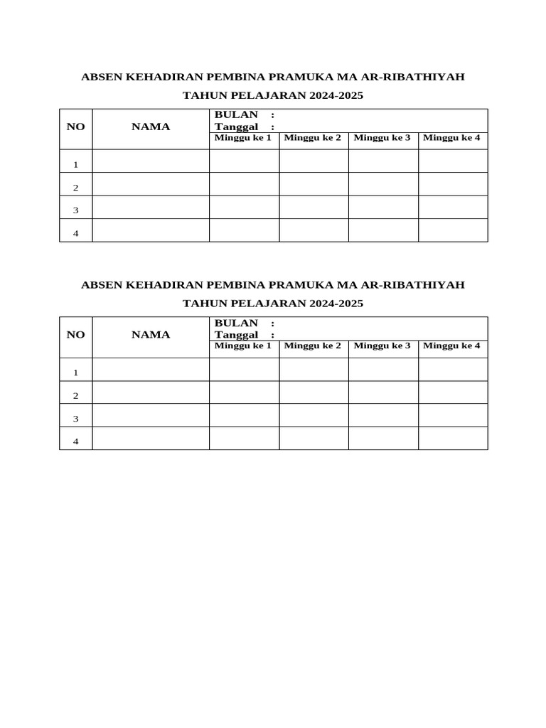 Absen Pembina Pramuka 2024-2025 | PDF