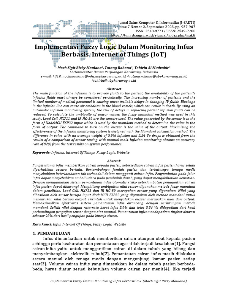 Implementasi Fuzzy Logic Dalam Monitoring Infus | PDF