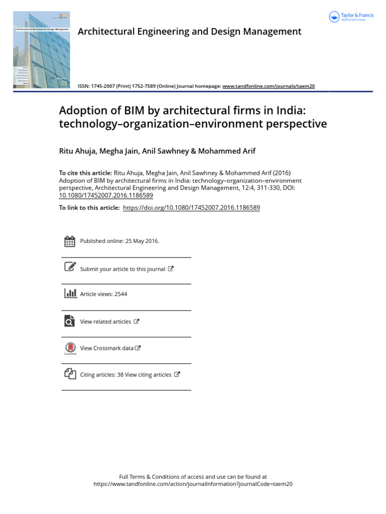 Adoption of BIM by Architectural Firms in India Technology Organization Environment Perspective ...