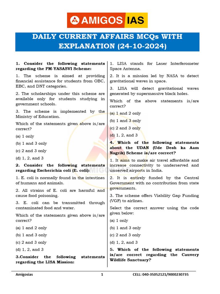 Daily CRRENT AFFAIRS MCQs (24-10-2024) | PDF | Climate Change | Nature
