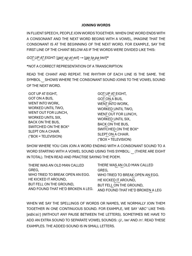 Joining Words | PDF | Vowel | Consonant