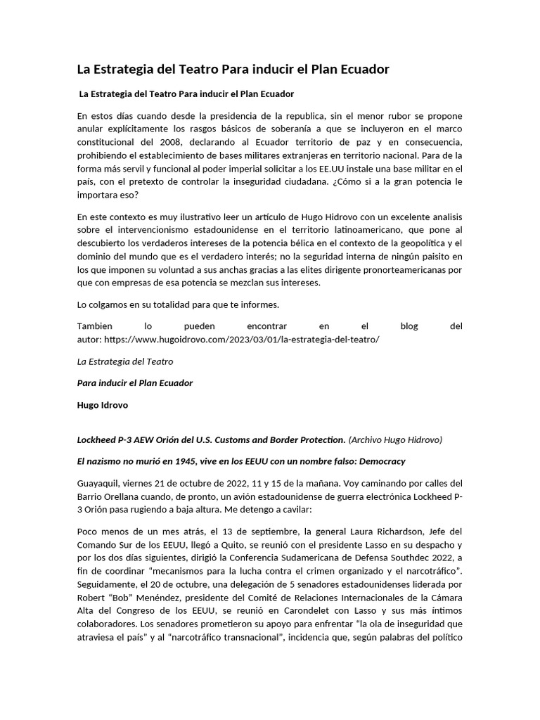 La Estrategia Del Teatro para Inducir El Plan Ecuador | PDF | Ecuador ... La Estrategia Del Teatro para Inducir El Plan Ecuador | PDF | Ecuador ...
