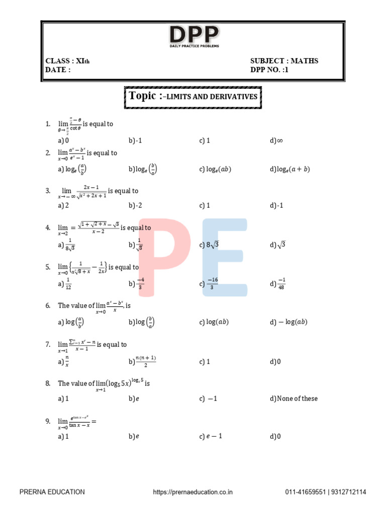 Limits and Derivatives Q 1 Min | PDF | Mathematical Analysis | Complex Analysis