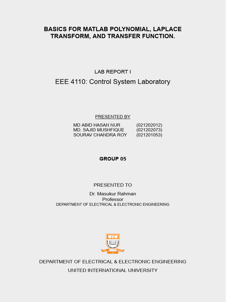 Lab Report 01 | PDF | Laplace Transform | Algebra