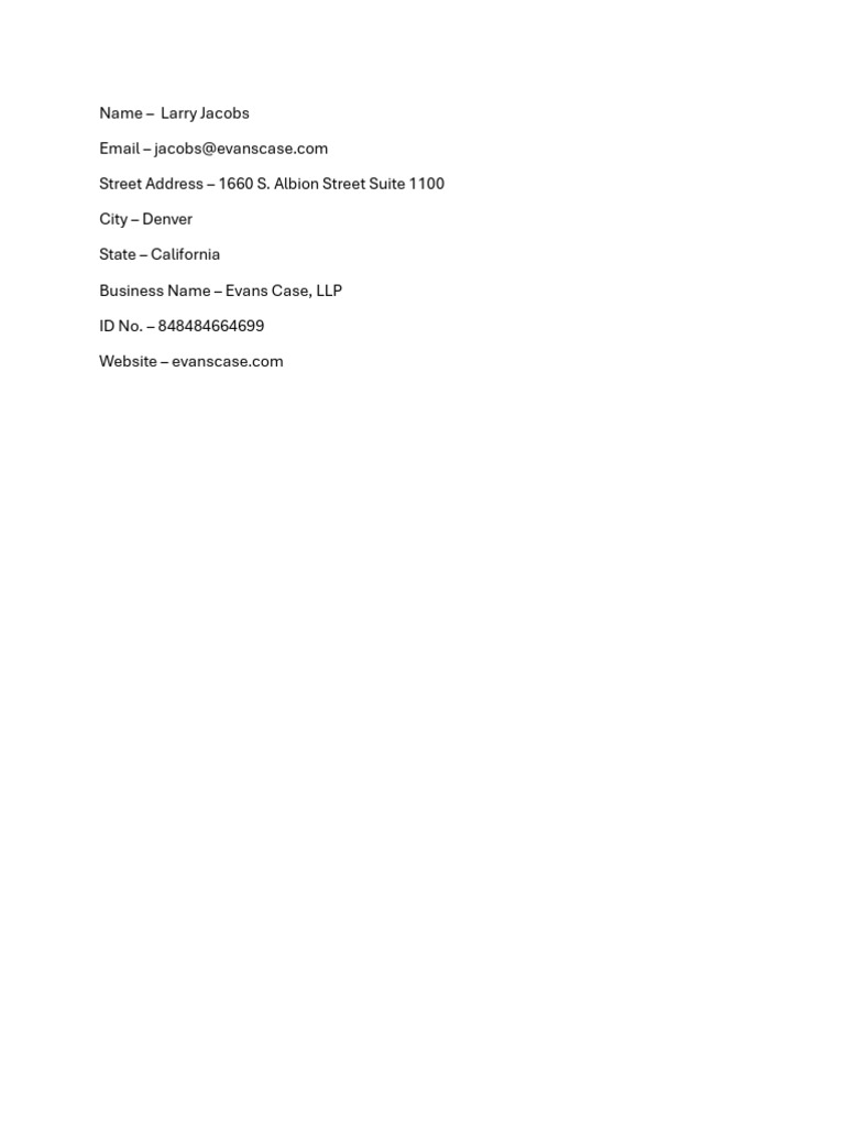 Contact Information for Evans Case, LLP | PDF