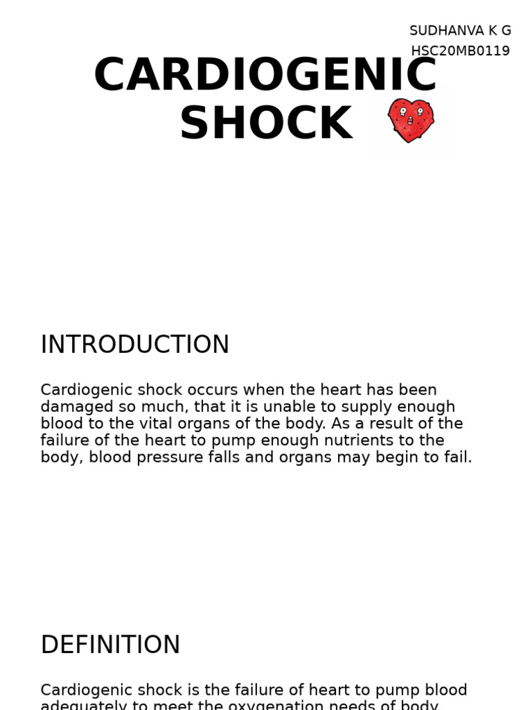 Cardiogenic Shock: Sudhanva K G HSC20MB0119 | PDF