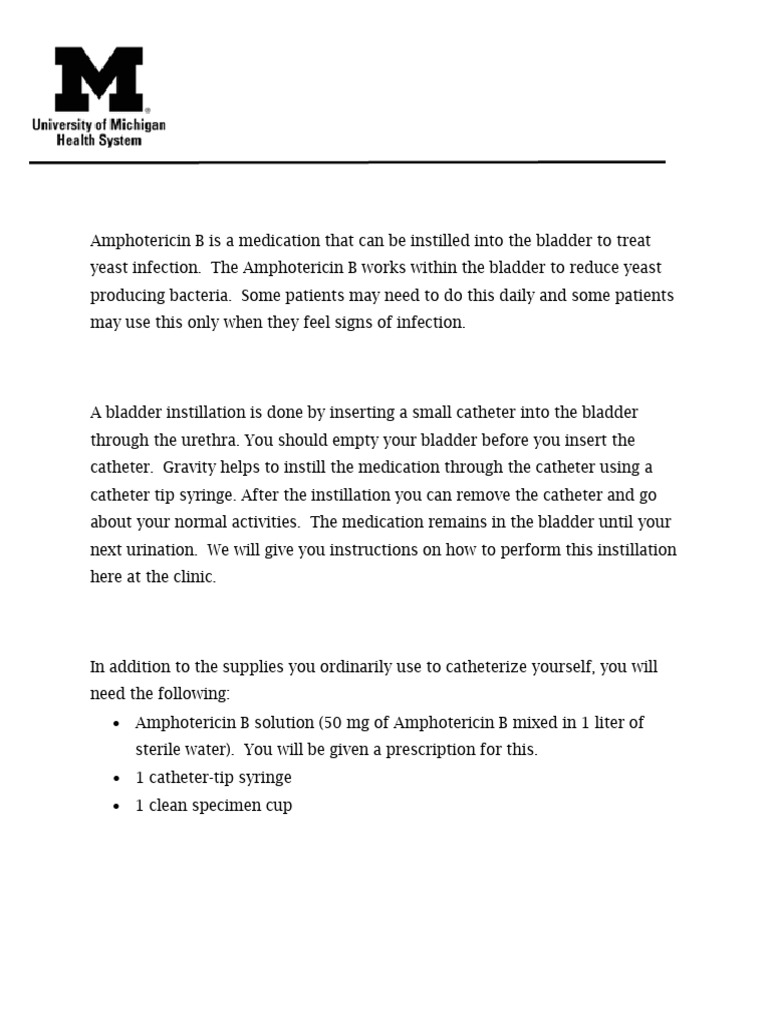 Amphotericin B Bladder Instillation Guide | PDF | Catheter | Medical ...