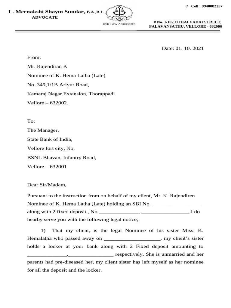 Bank Locker Legal Notice. | PDF | Banks