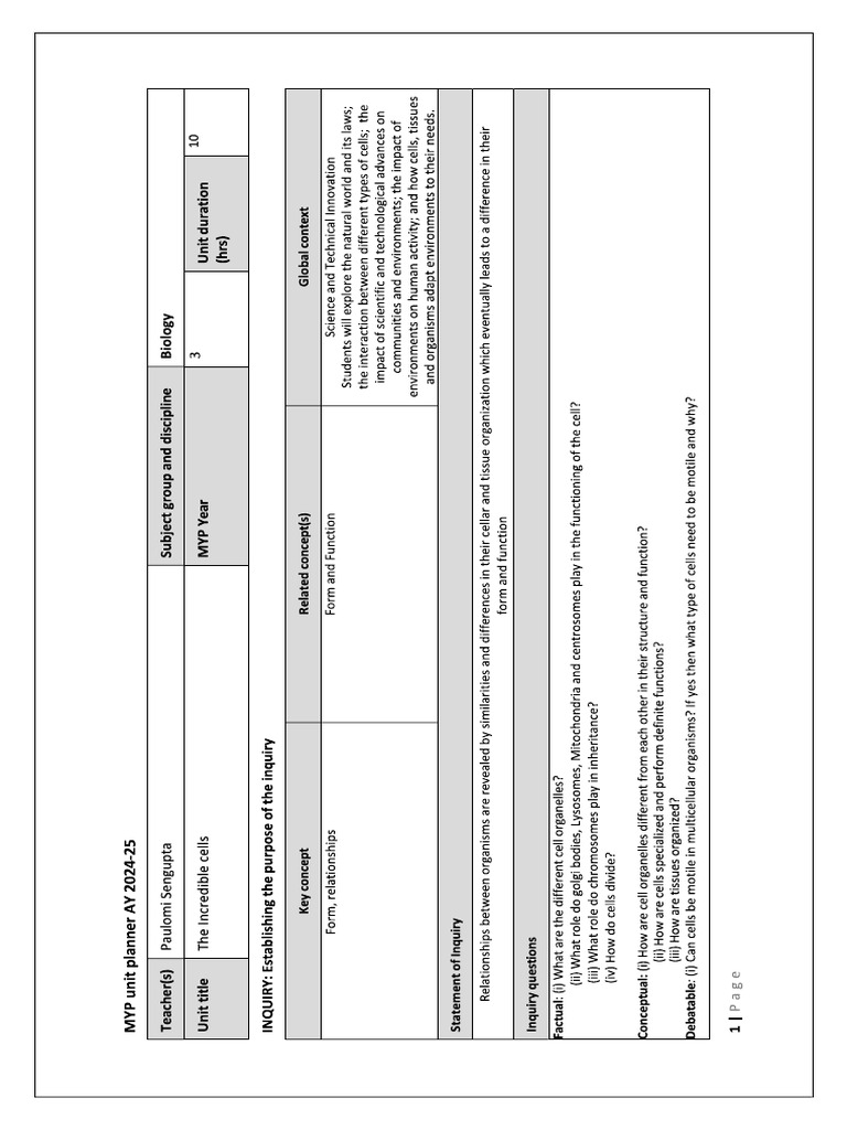 MYP3 - Specialized Cells | PDF