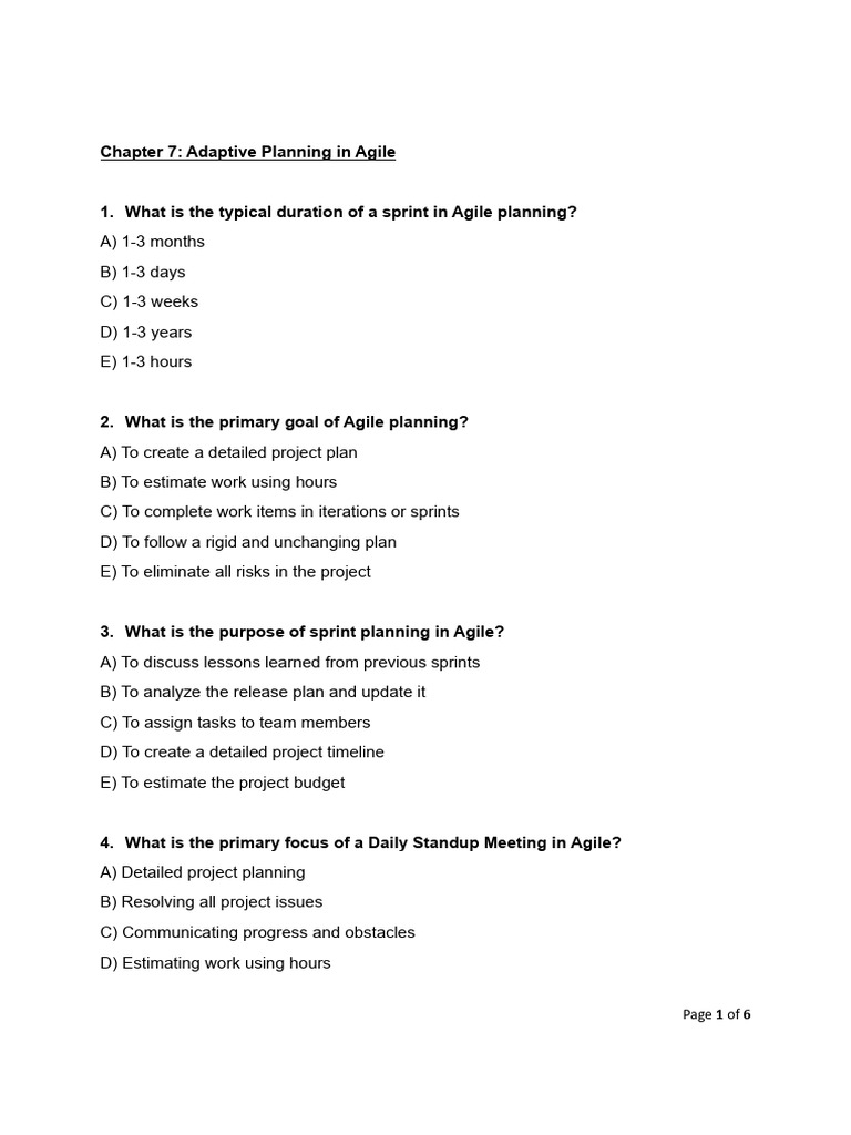 Chapter 7 - Adaptive Planning in Agile | PDF | Agile Software ...