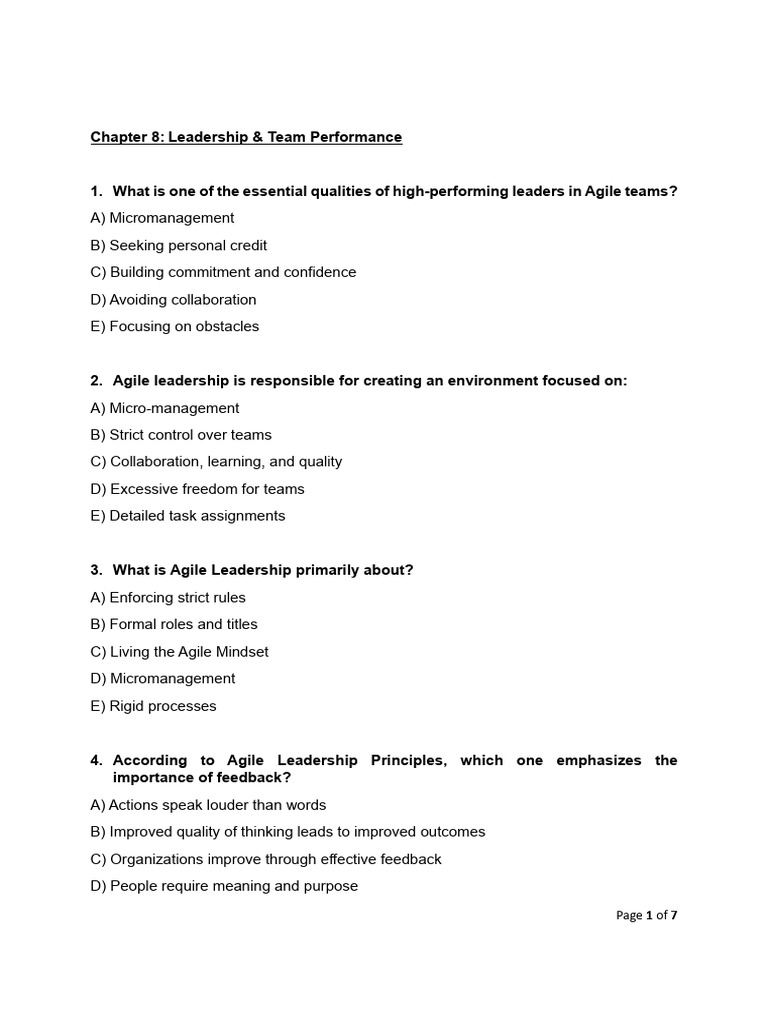Chapter 8 - Leadership & Team Performance | PDF | Scrum (Software ...