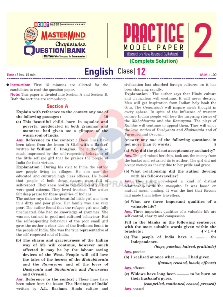 English 12 Practice Model Paper 2 | PDF | Beauty