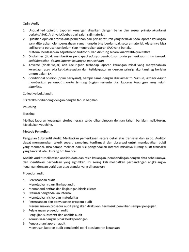 Panduan Opini Audit dan Prosedur | PDF
