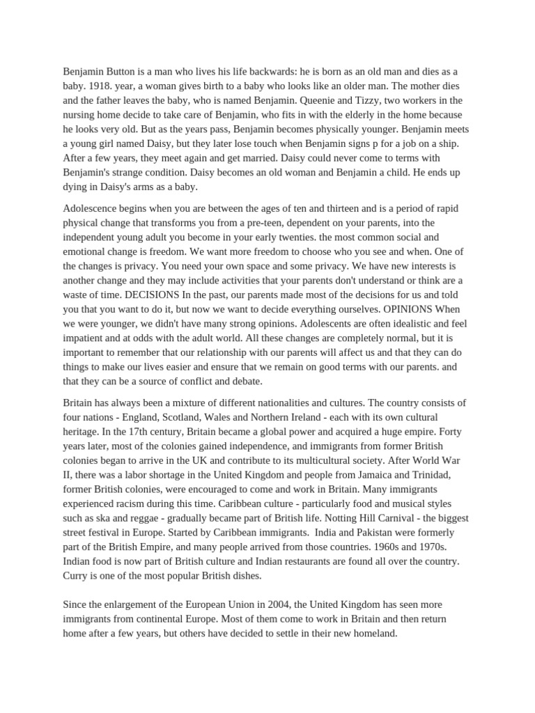 Benjamin Button: Life in Reverse | PDF | United Kingdom