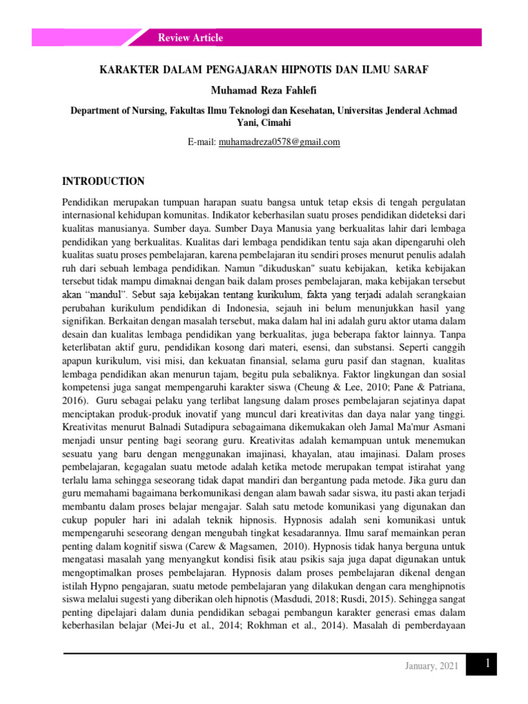 Hipnotis dalam Pengajaran Karakter Siswa | PDF