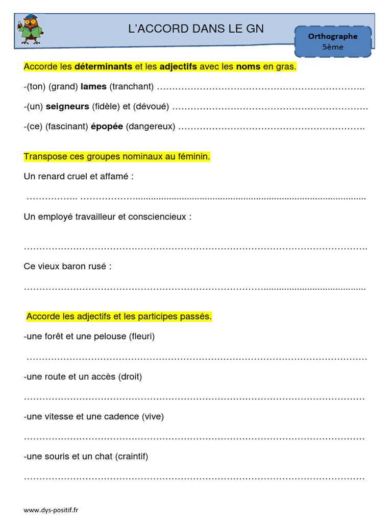 Exercices Laccord Dans Le Groupe Nominal | PDF | Arc en ciel | Vue