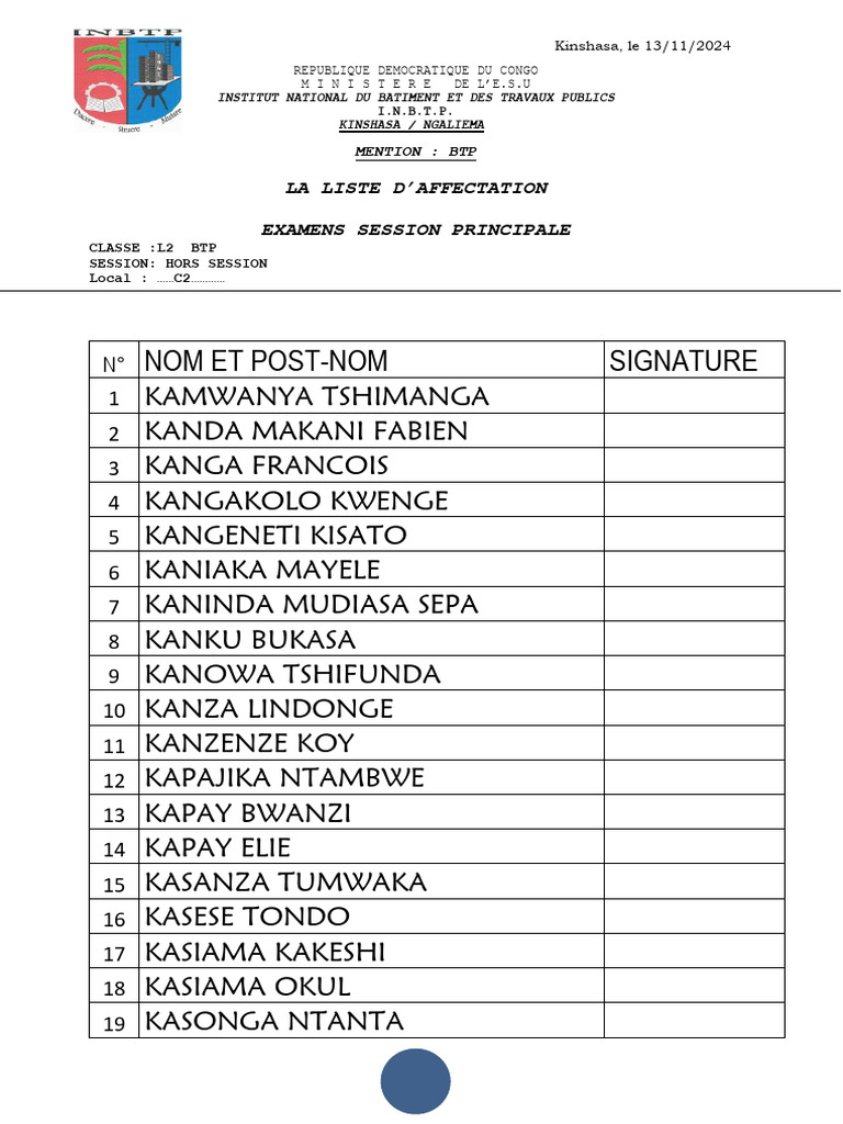 Affectation Local C2 | PDF
